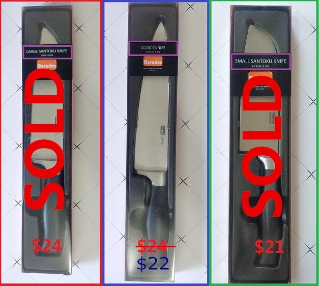 Berndes Knives - 17cm Large Santoku, 19.5cm Cook's Knife, 13.5cm Small ...