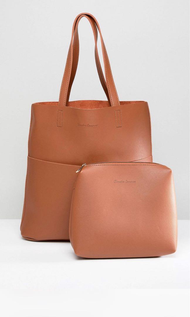 Claudia Canova Unlined Two Pocket Tote Bag, Women's Fashion, Bags ...