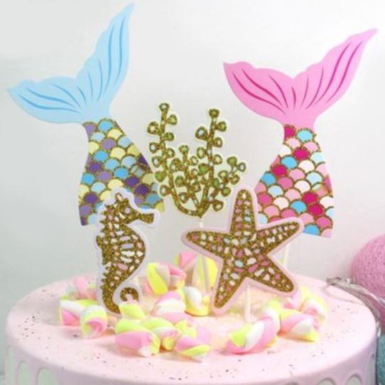 Glittery Mermaids Cake Topper Set/Happy Birthday Undersea Friends Cake ...