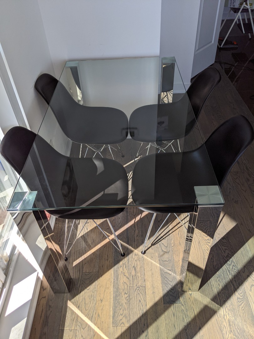 Structube glass dining table and set of 4 metal Eiffel chairs, Home ...