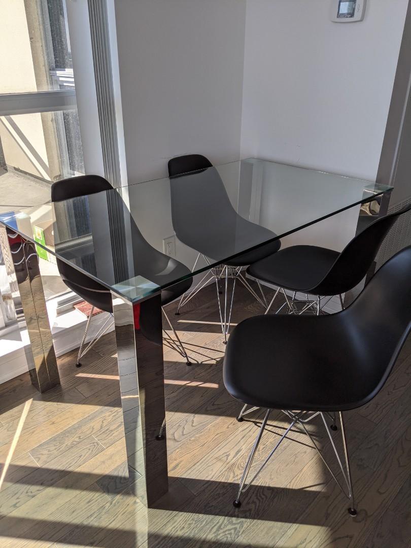 Structube glass dining table and set of 4 metal Eiffel chairs, Home ...