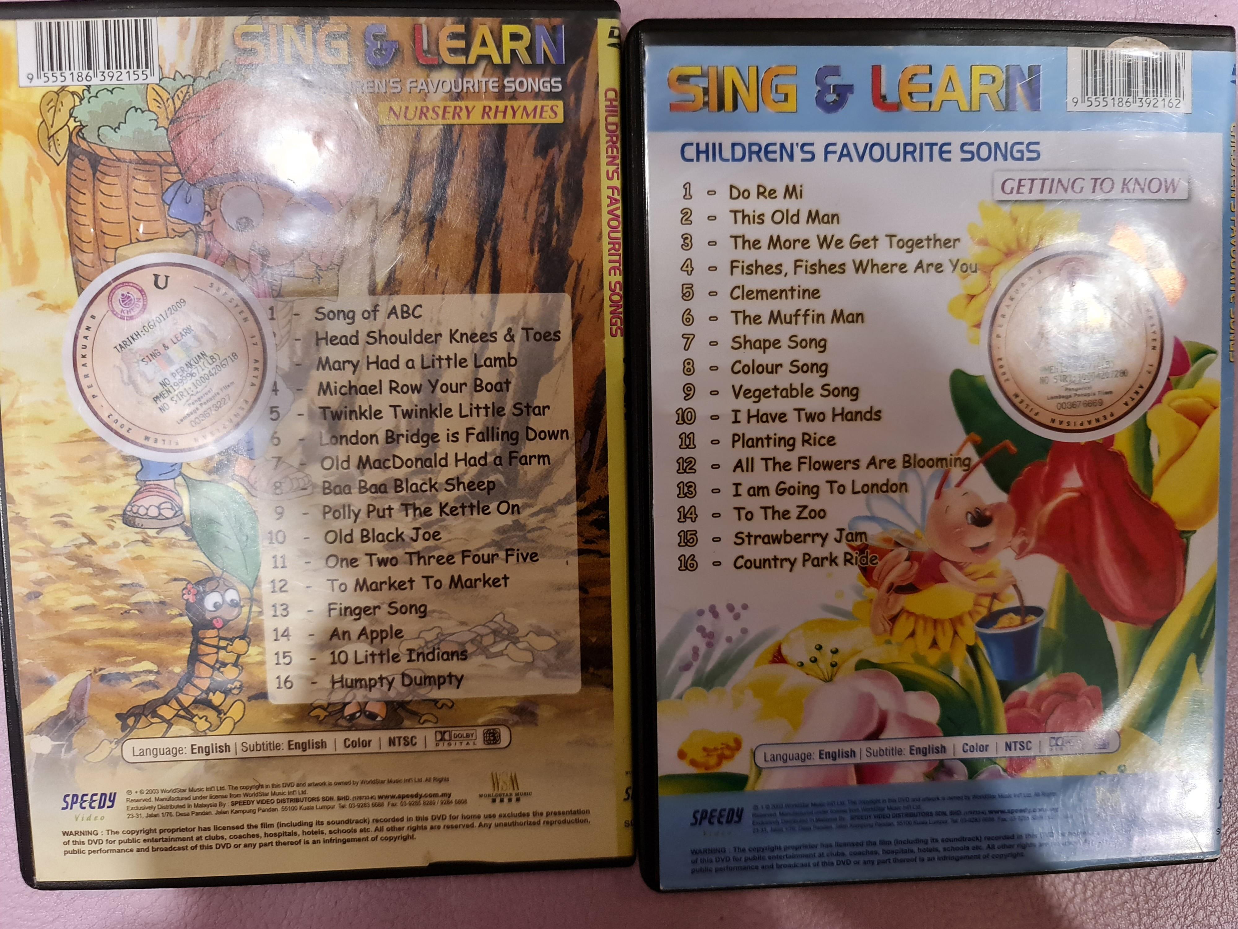 2 Pcs_ Nursery Rhymes Sing & Learn - DVD Songs & Karaoke, Babies & Kids ...