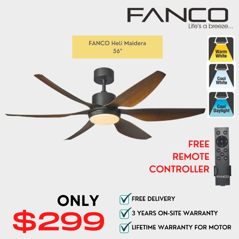 Fanco Heli Maidera DC Motor Ceiling Fan, Furniture & Home Living ...