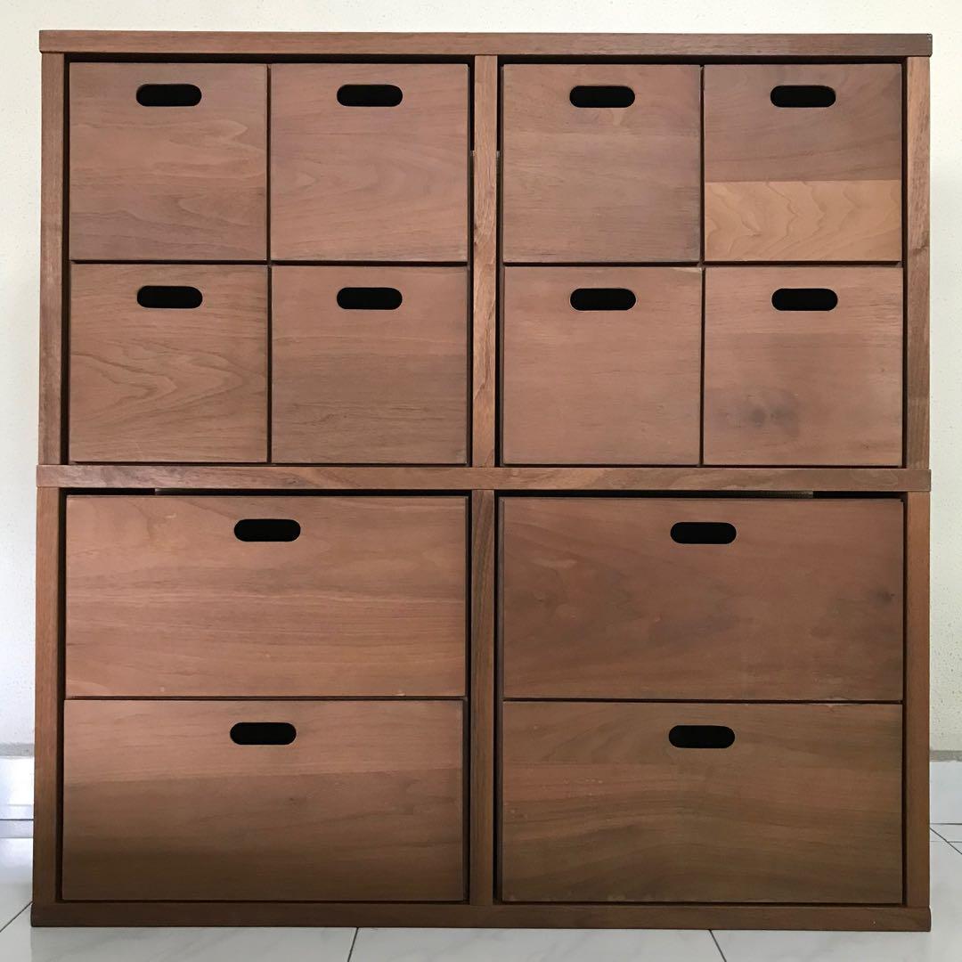 Muji Stacking Shelves Walnut 2x2, 3x3 and Drawers Units, Furniture ...
