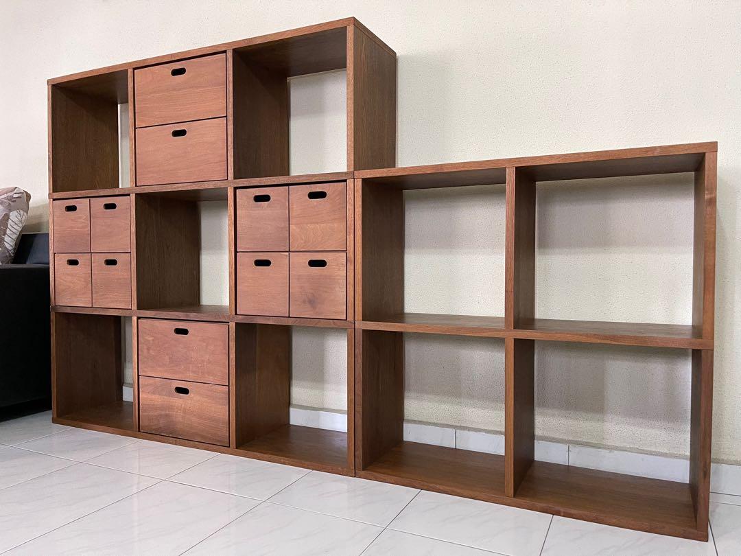 Muji Stacking Shelves Walnut 2x2, 3x3 and Drawers Units, Furniture ...