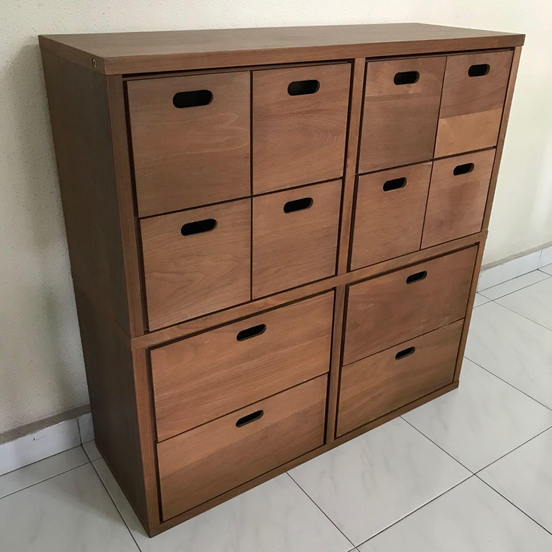Muji Stacking Shelves Walnut 2x2, 3x3 and Drawers Units, Furniture ...
