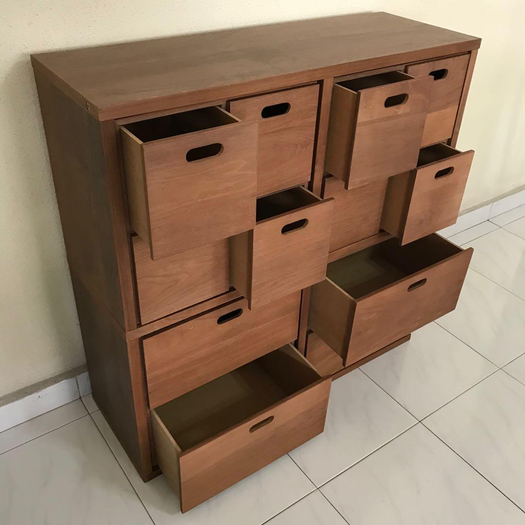 Muji Stacking Shelves Walnut 2x2, 3x3 and Drawers Units, Furniture ...