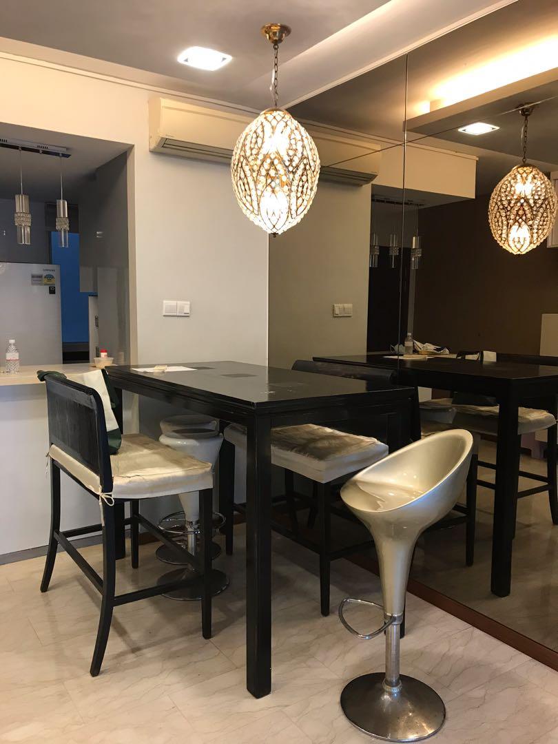 Nyatoh Solid Wood Dining table plus two 2-seater stool bar., Furniture ...