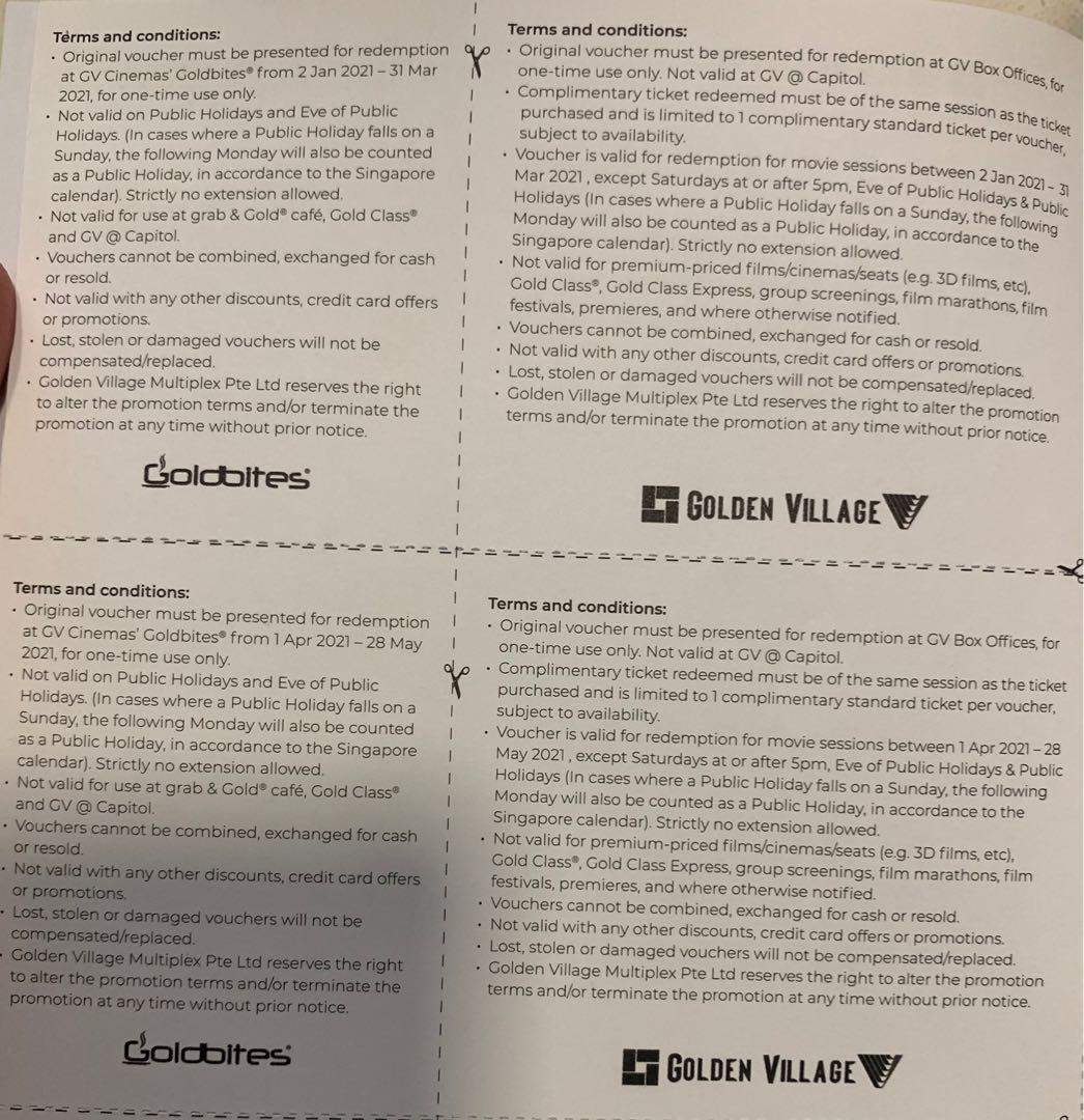 Golden Village Voucher, Tickets & Vouchers, Vouchers on Carousell