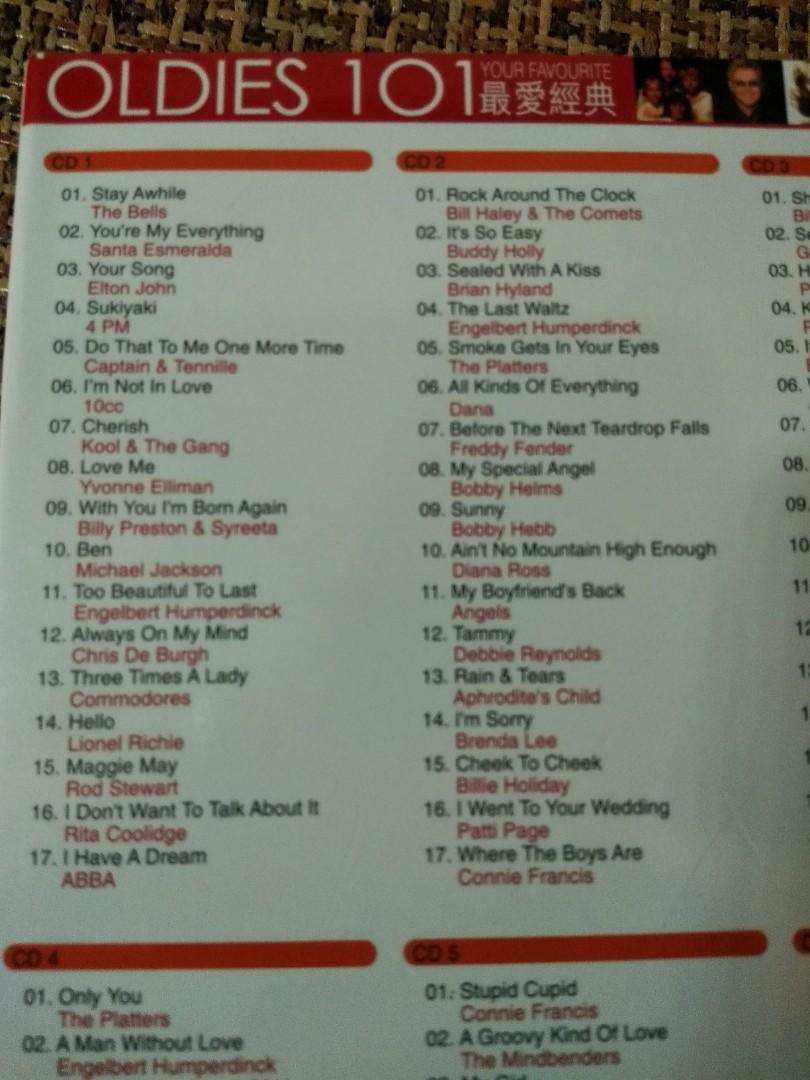 Oldies 101 your Favorite,最愛經典6CD,英文歌, 興趣及遊戲, 音樂、樂器 & 配件, 音樂與媒體 - CD 及 DVD - Carousell