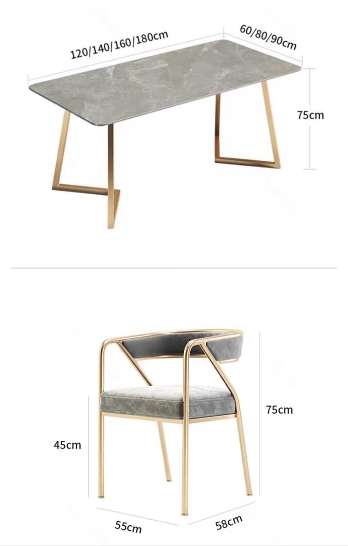 [Preorder] Nordic Slate Gold Leg Dining Table, Furniture & Home Living ...