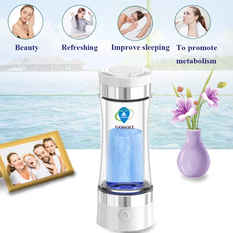 GOSOIT Hydrogen Alkaline Water Bottle Machine Maker Hydrogen Water Generator Ionizer with SPE ...