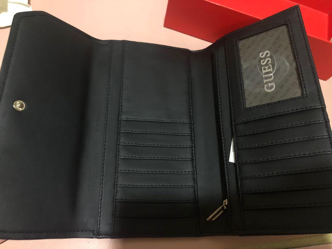 AUTHENTIC GUESS black trifold long wallet, Women's Fashion, Bags ...