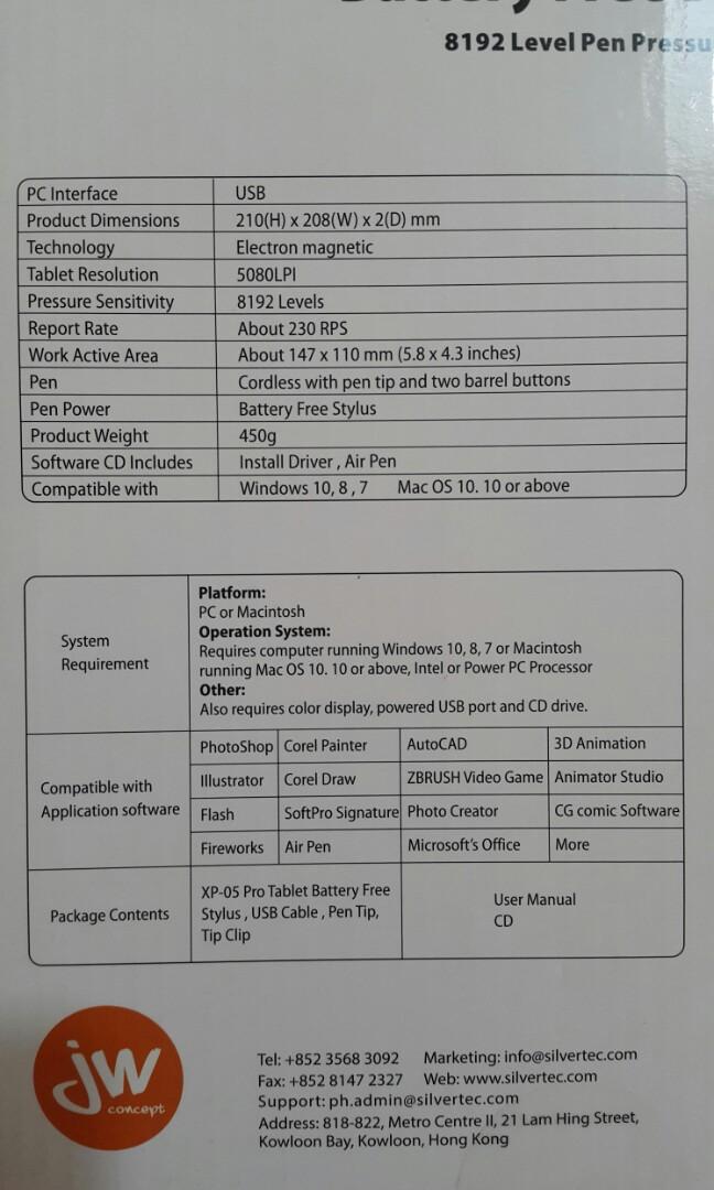 JW Concept XP-05 Pro Graphic Tablet Battery Free Stylus, Computers ...