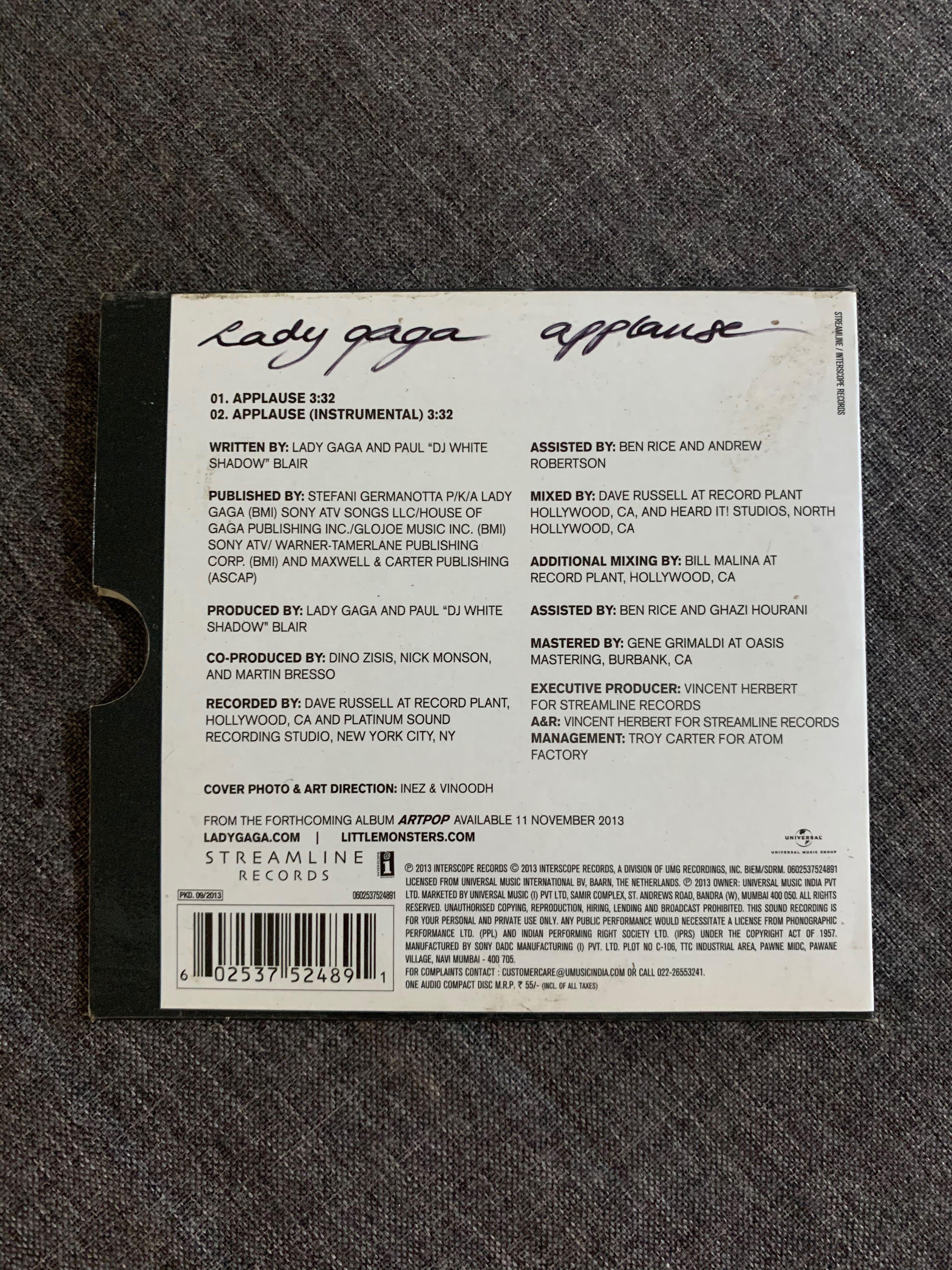 Lady Gaga - Applause CD Single, Hobbies & Toys, Music & Media, Vinyls ...