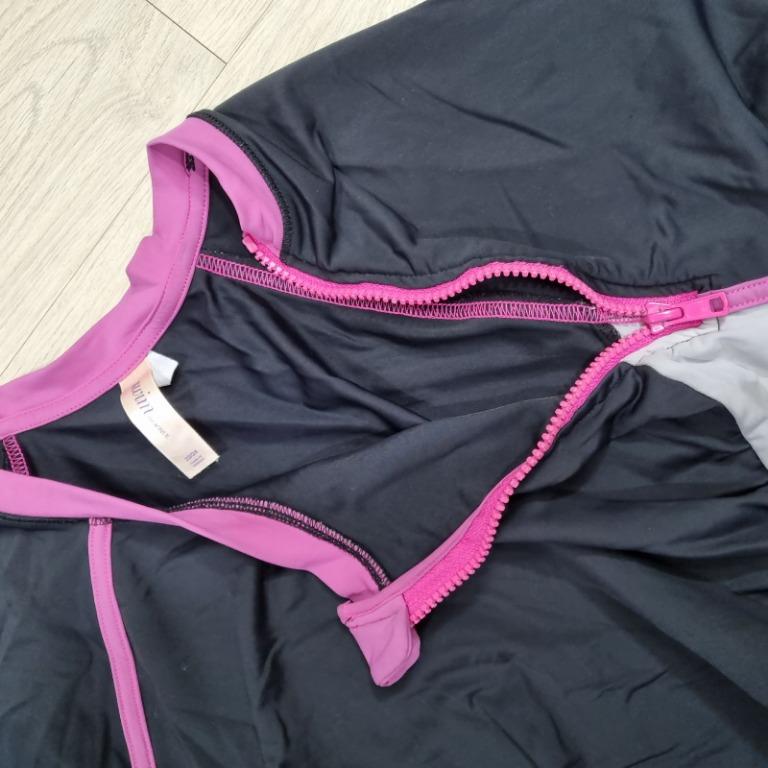 Swim by Cacique Plus Size Black & White lined with Pink Rash Guard with ...