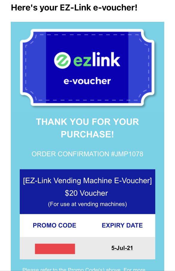 $20 EZ-Link Vending Machine Voucher (EZLINK), Tickets & Vouchers ...