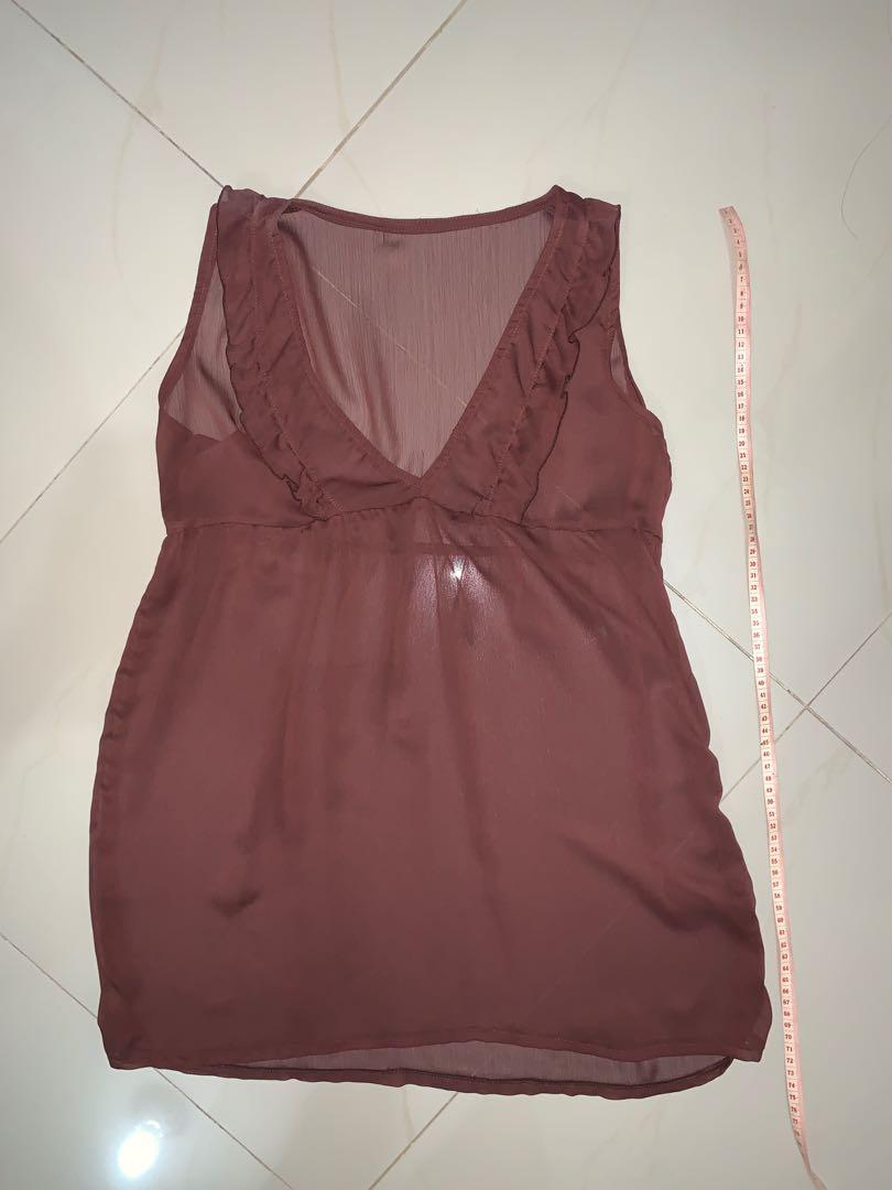 Blouse Top - See-through Model - Brown, Fesyen Wanita, Pakaian Wanita ...