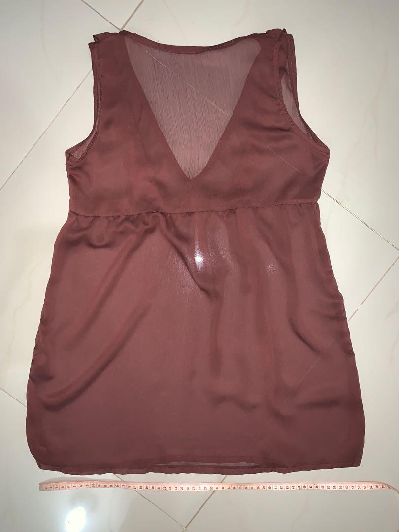 Blouse Top - See-through Model - Brown, Fesyen Wanita, Pakaian Wanita ...