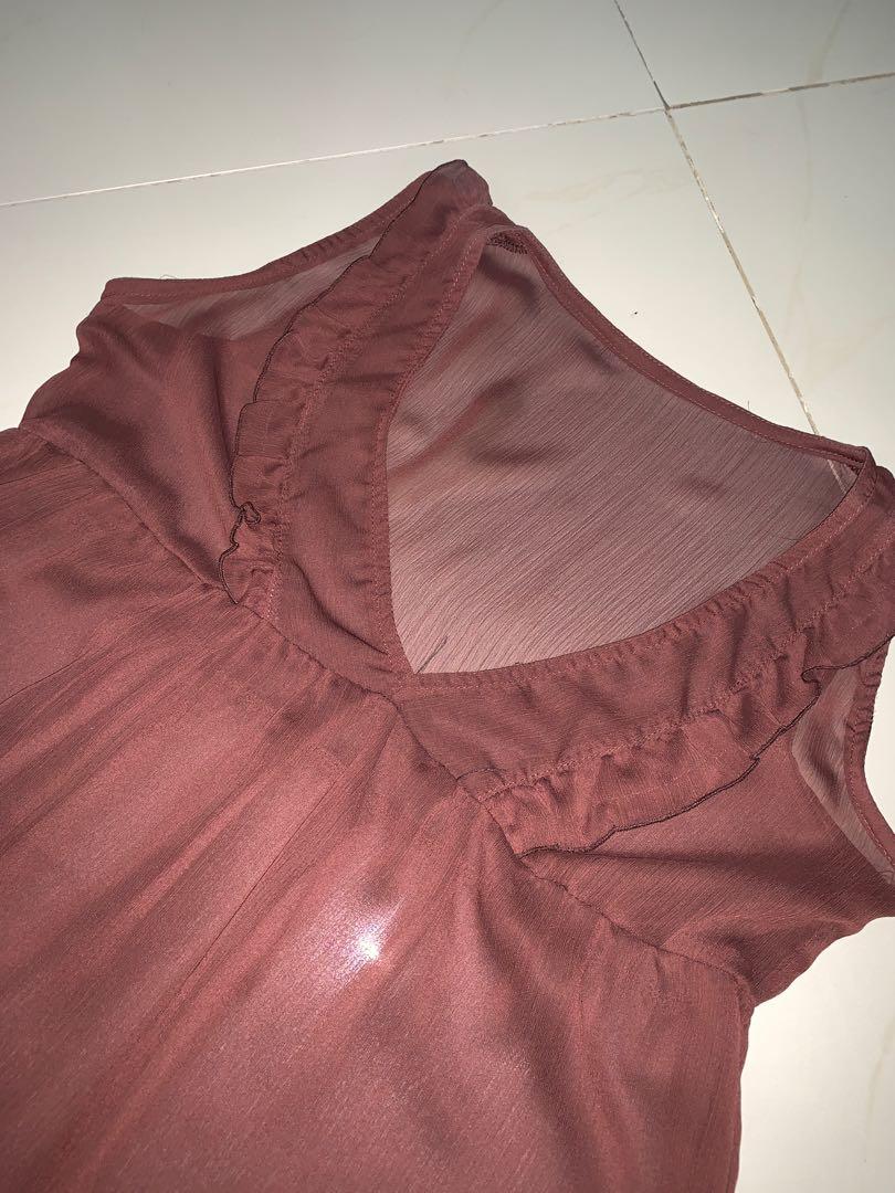 Blouse Top - See-through Model - Brown, Fesyen Wanita, Pakaian Wanita ...