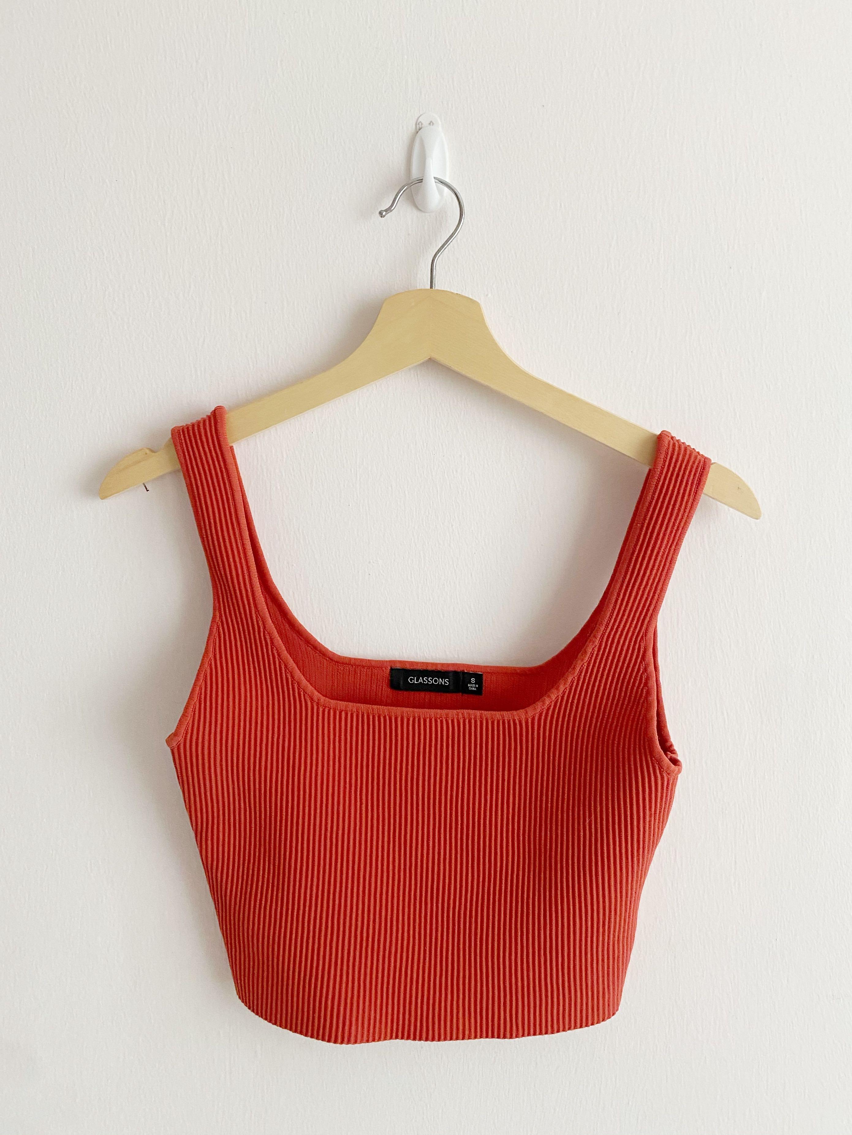 Glassons Burnt Orange Ribbed Tank Crop Top, Women's Fashion, Tops ...