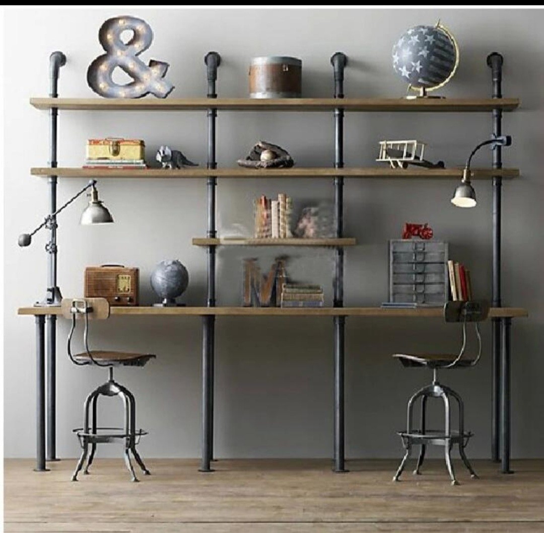 Industrial Loft Study Table and Shelvings, Furniture & Home Living ...