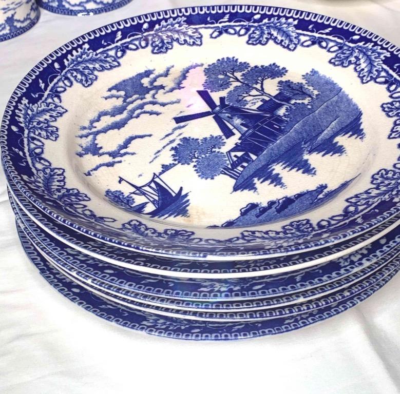 Vintage rare fine blue china windmill design set of 6 plates, Furniture ...
