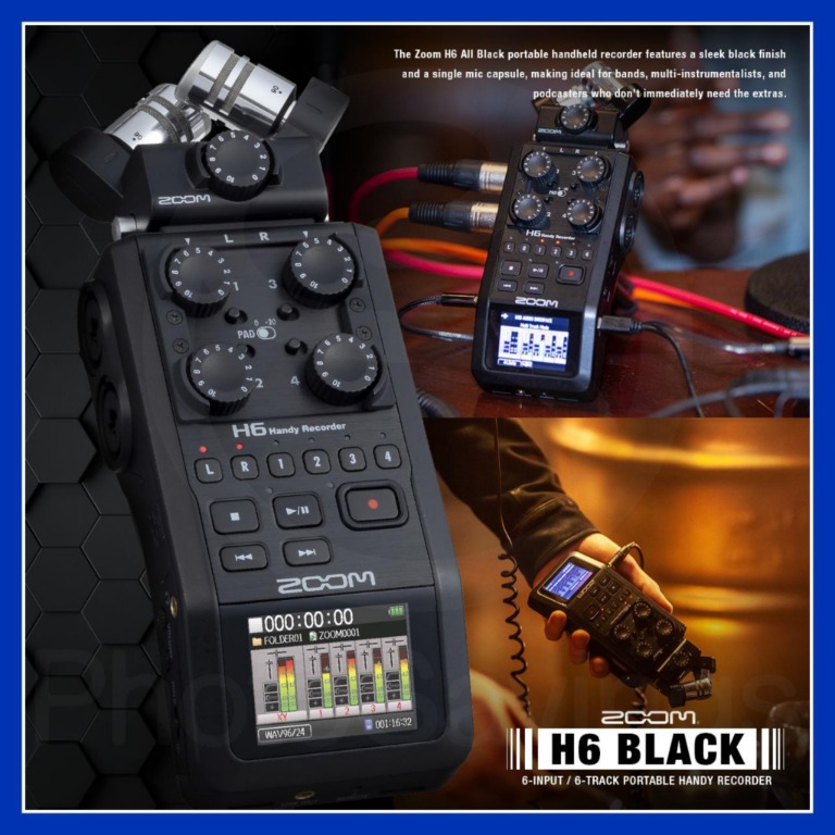 Zoom H6 All Black 6-Input / 6-Track Portable Handy Recorder with Single ...
