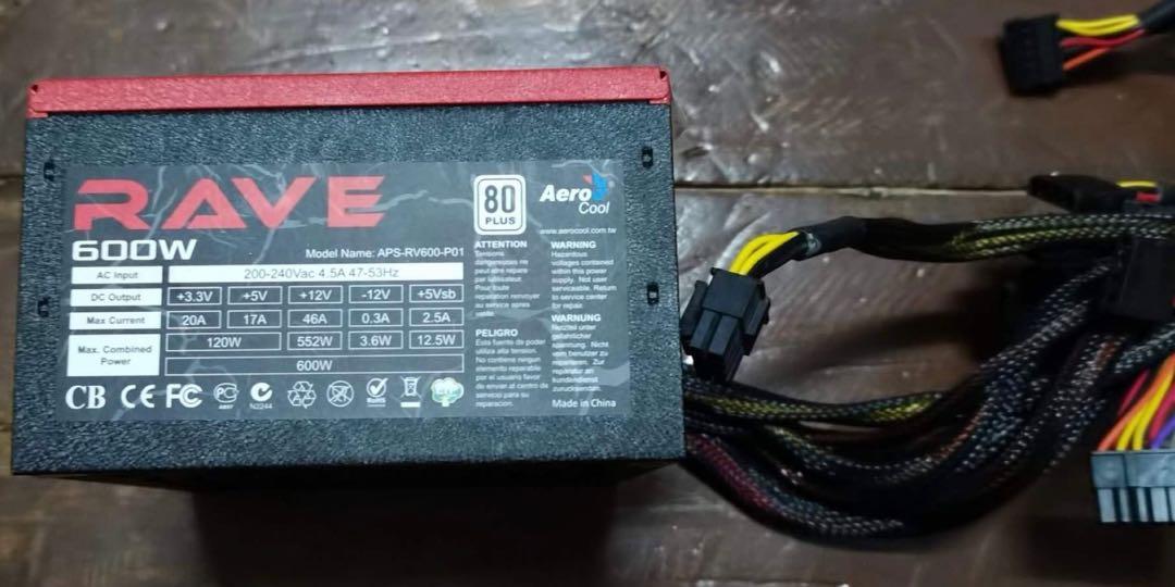 AeroCool Rave 80+ 600watts PSU, Computers & Tech, Parts & Accessories ...