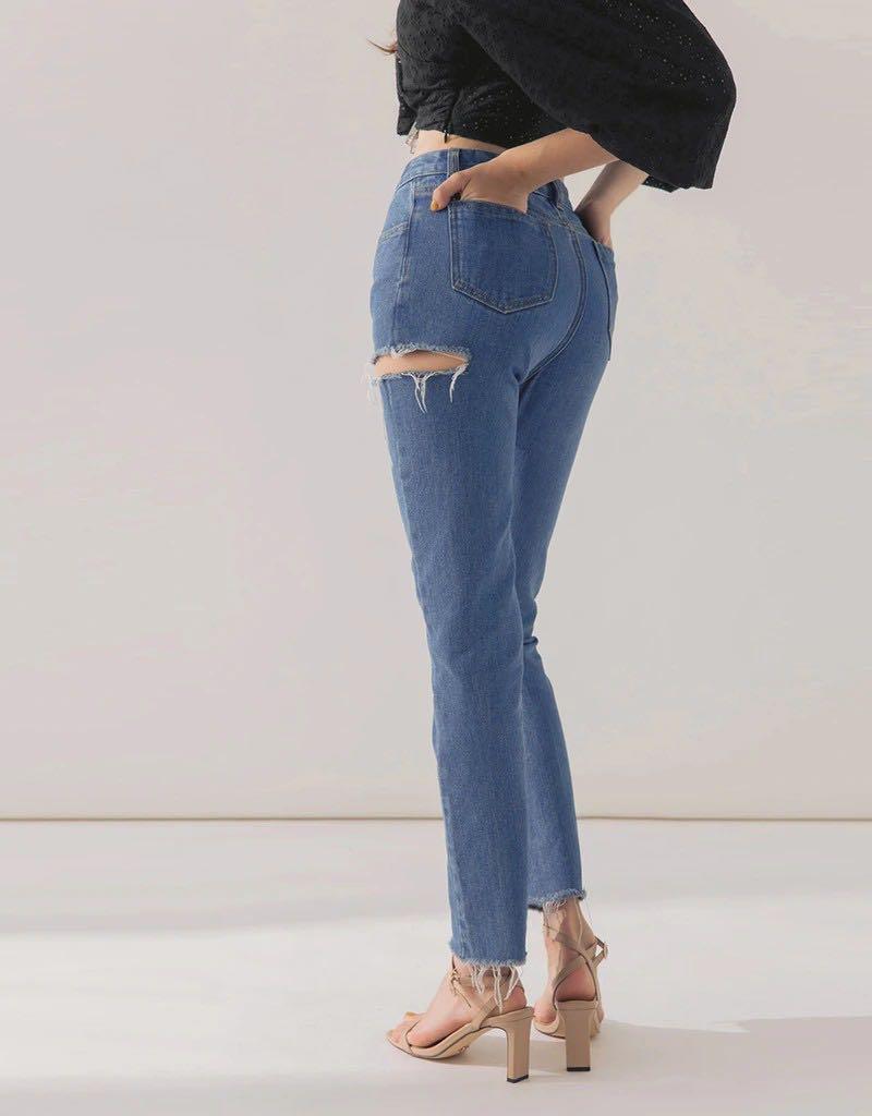 AIRSPACE DENIM JEANS WITH SIDE RIP, Women's Fashion, Bottoms, Jeans ...