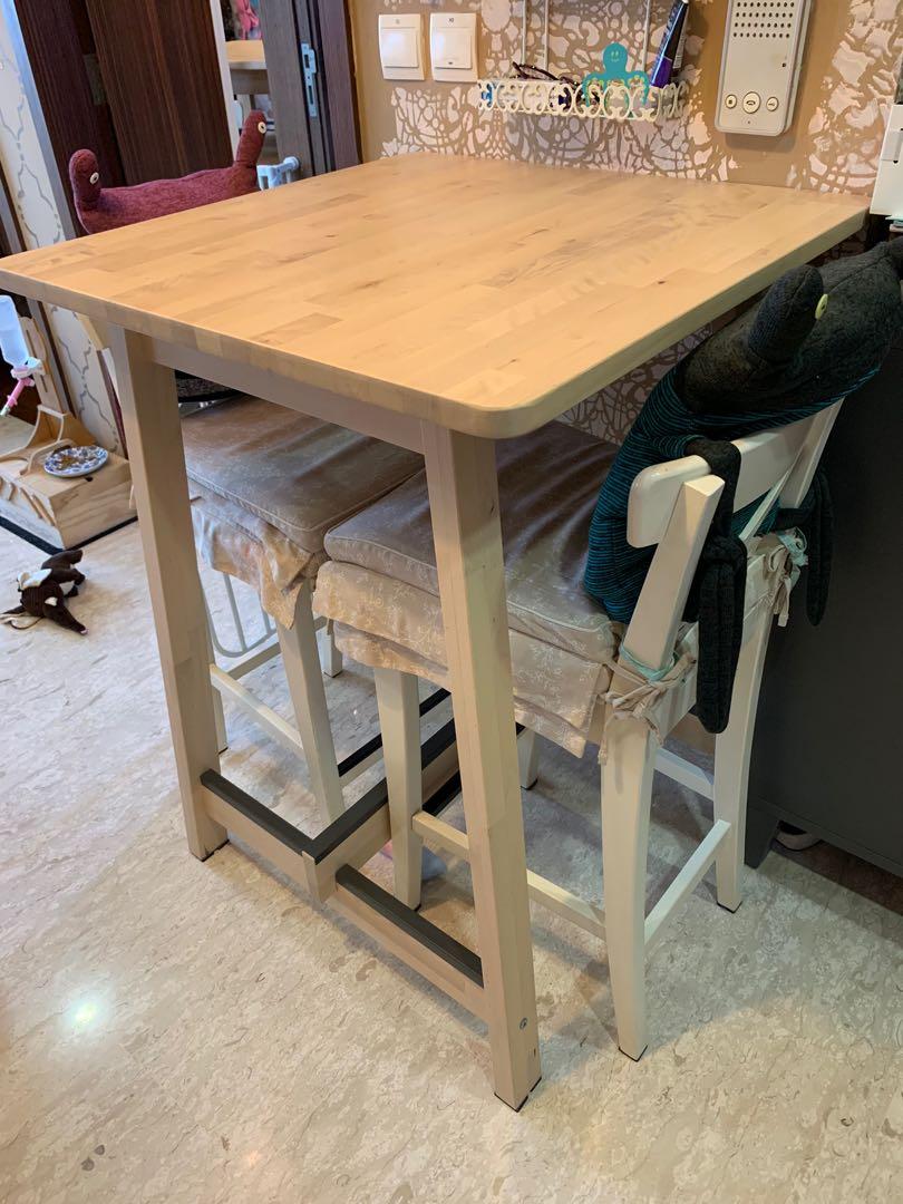Ikea dinner Norakker bar table dining wood high furniture set Norraker Bar Table & a set of ...