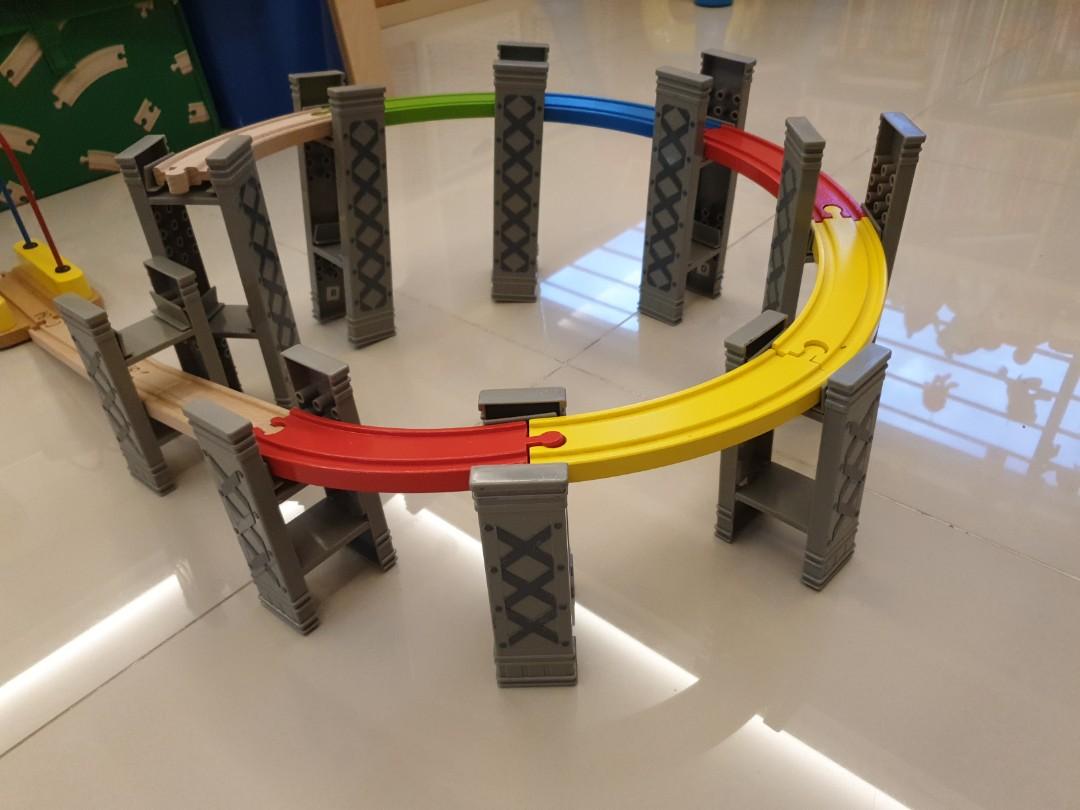 Wooden train set spiral multi storey bridge support stilts. Compatible ...