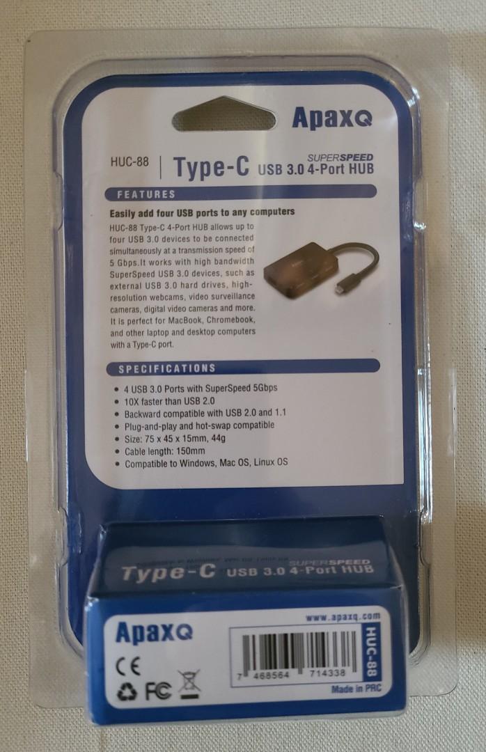 Apaxq Type-C USB 3.0 4-Port Hub, 電腦＆科技, 電腦周邊及配件, 電腦線、轉接線及轉換器 - Carousell
