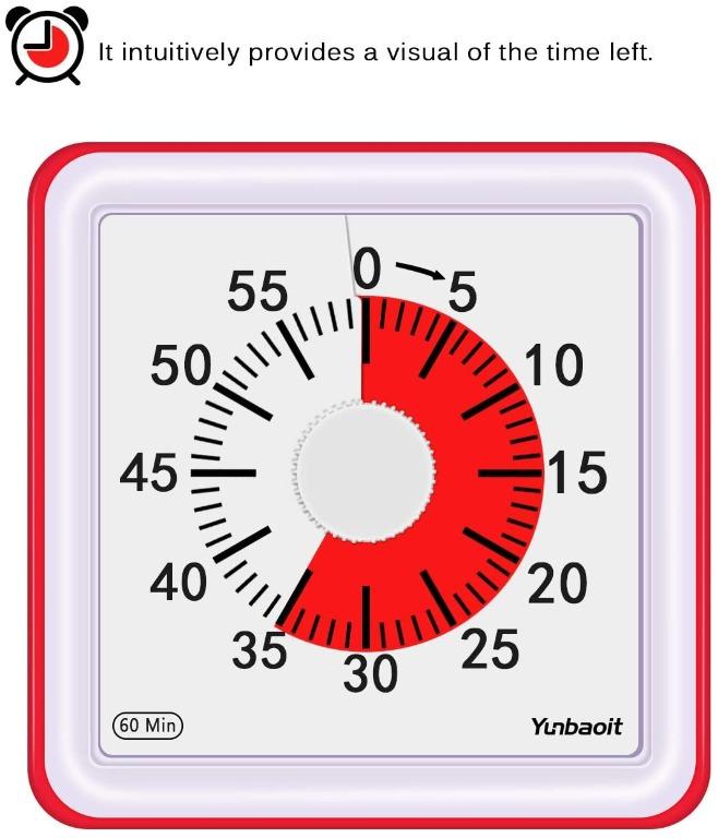 B280 Yunbaoit Visual Analog Timer,Countdown Clock,No Loud Ticking,Time ...