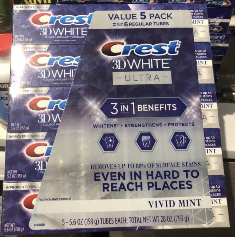 Crest 3D White Ultra Whitening Toothpaste, Vivid Mint (5.6 oz., 5 pk ...