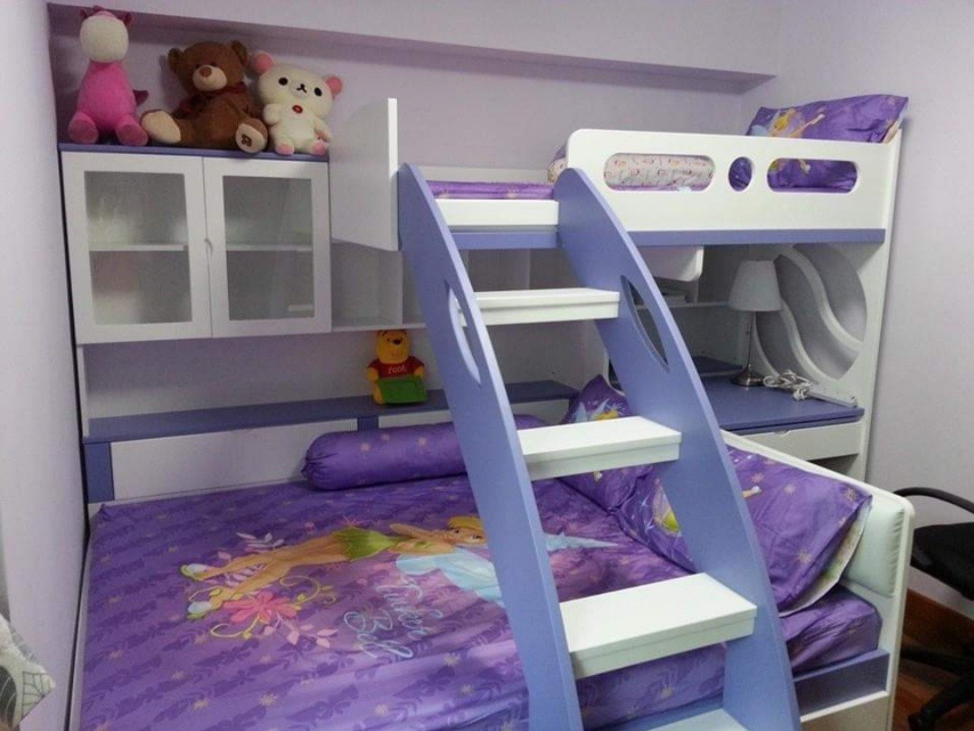 Double decker with study table & cabinets, Furniture & Home Living ...