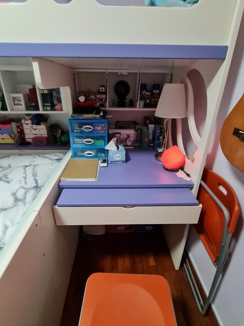Double decker with study table & cabinets, Furniture & Home Living ...
