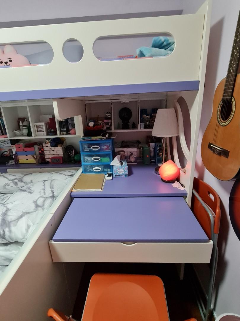 Double decker with study table & cabinets, Furniture & Home Living ...
