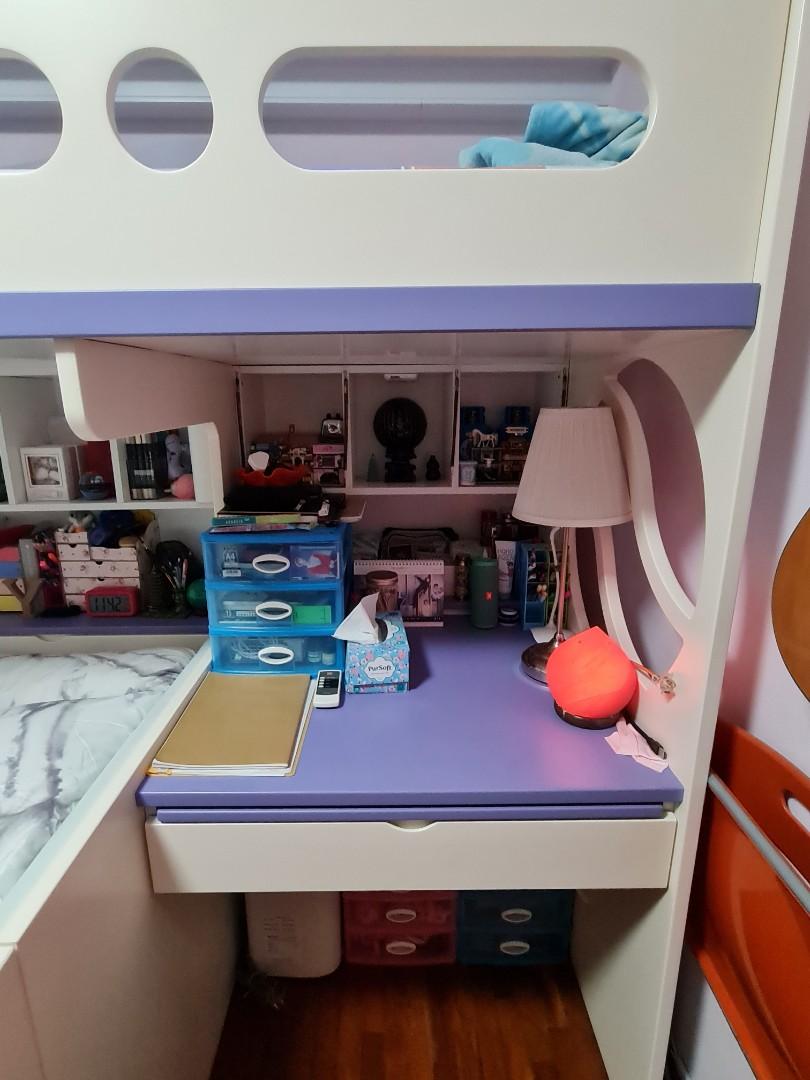 Double decker with study table & cabinets, Furniture & Home Living ...