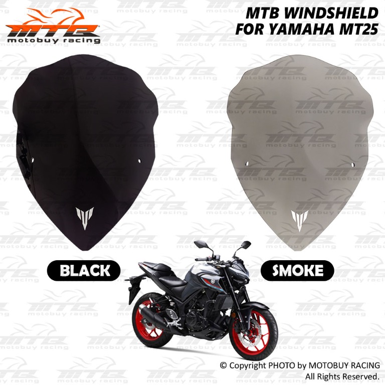 MTB WINDSHIELD BLACK / SMOKE FOR YAMAHA MT25, Auto Accessories on Carousell