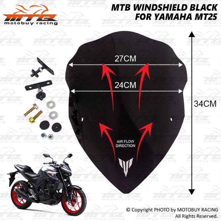 MTB WINDSHIELD BLACK / SMOKE FOR YAMAHA MT25, Auto Accessories on Carousell