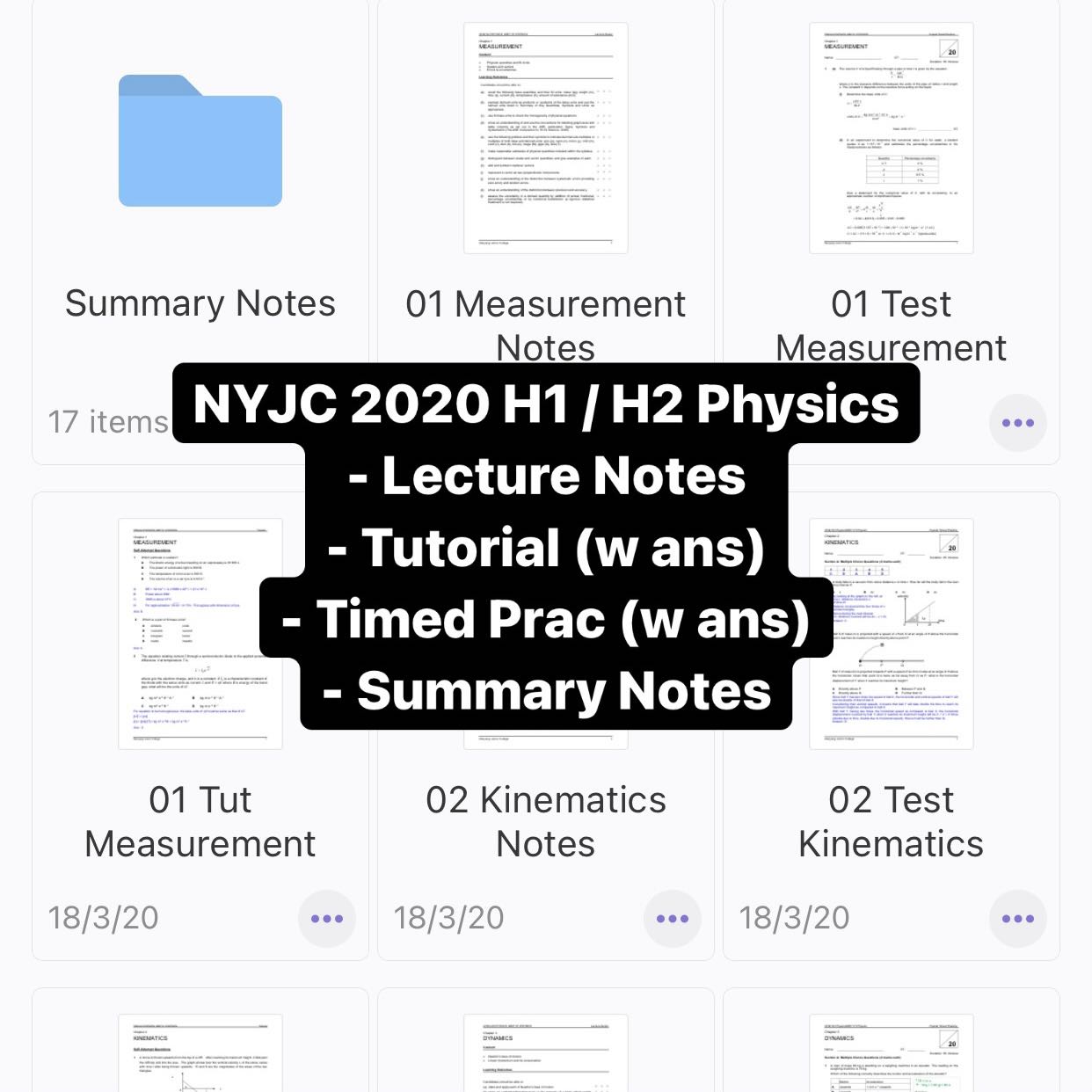 Full Set NYJC Nanyang Junior College JC A Level Notes H2 Physics All ...