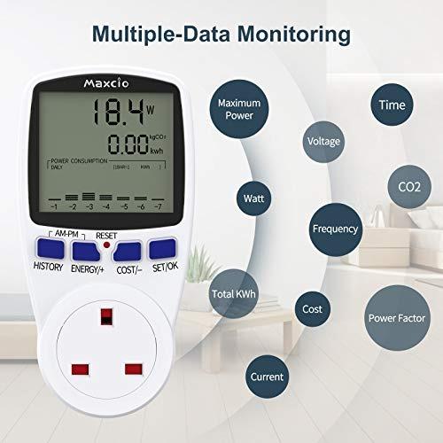 Power Meter Dual Tariffs, Maxcio Electricity Usage Monitor UK Plug for ...