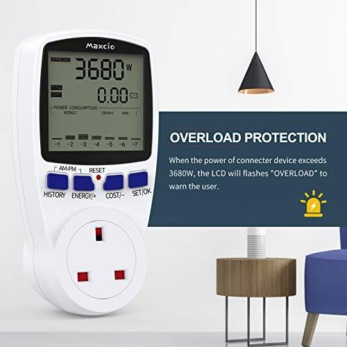 Power Meter Dual Tariffs, Maxcio Electricity Usage Monitor UK Plug for ...
