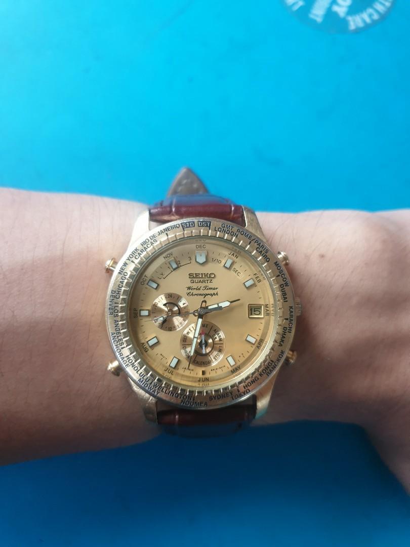 Seiko world timer chronograph, Men's Fashion, Watches & Accessories ...