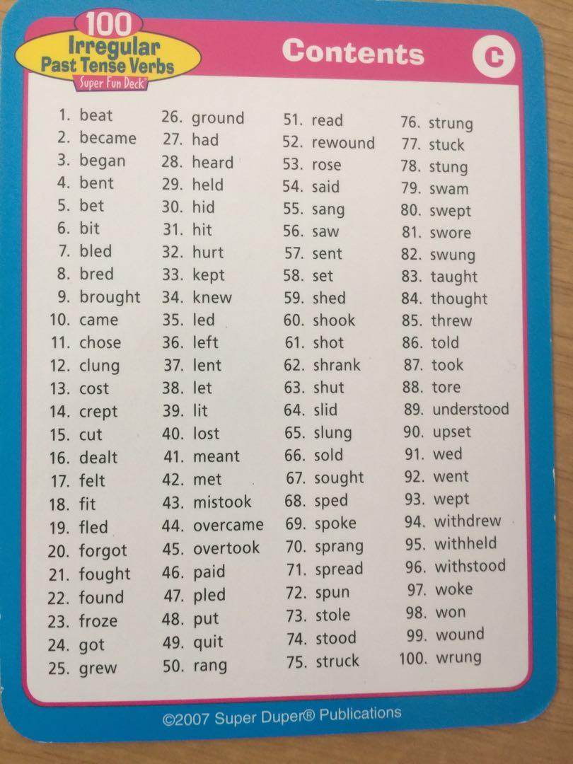 Super Duper 100 irregular past tense verbs, Hobbies & Toys, Books ...