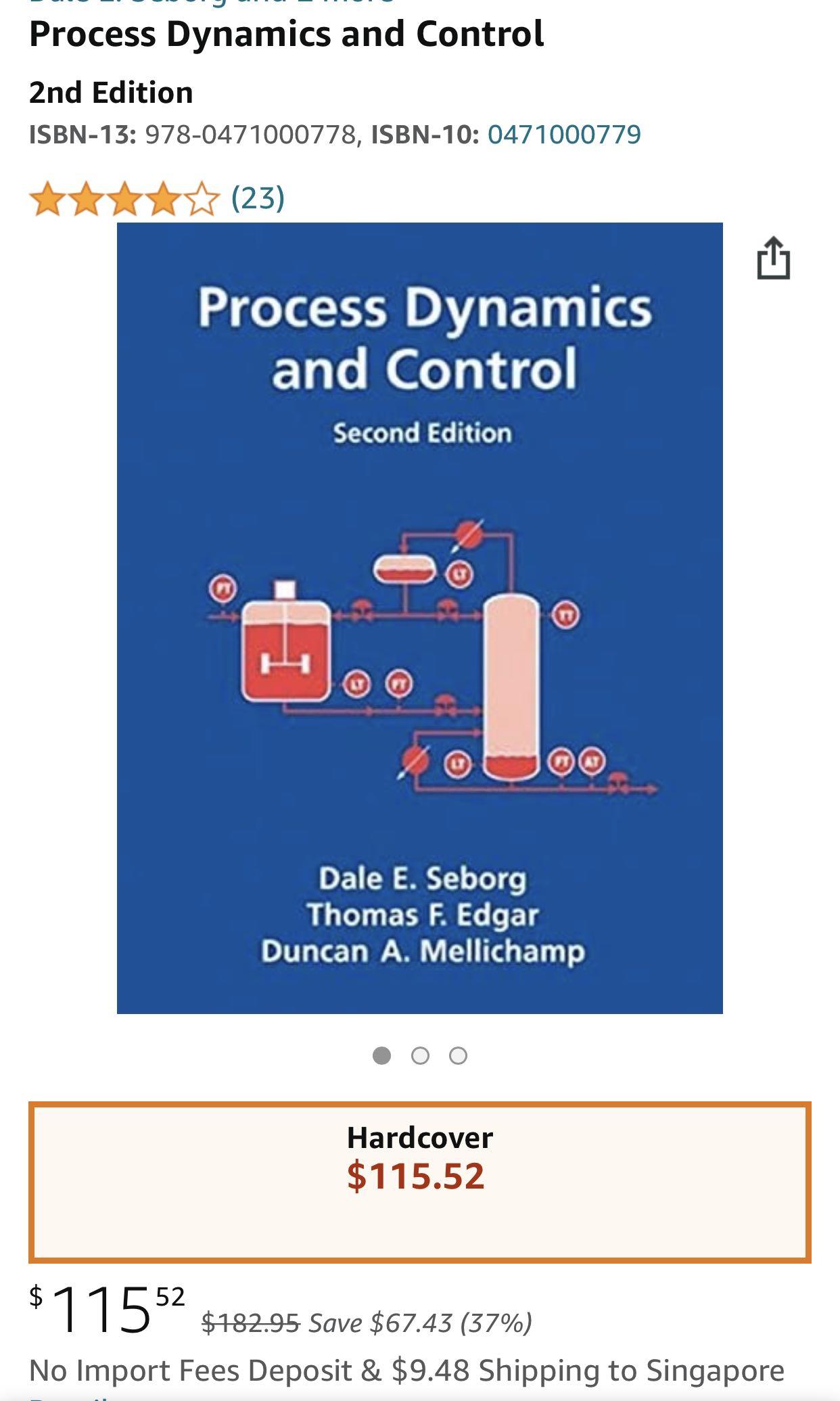 Used Process Dynamics and Control University Textbook, Hobbies & Toys ...