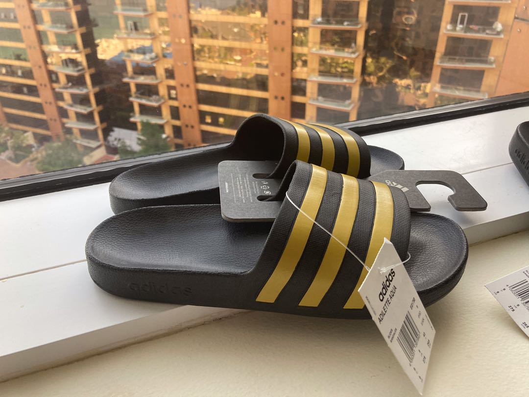 Adidas Slides (Black and Yellow) US9, Men's Fashion, Footwear, Slippers ...