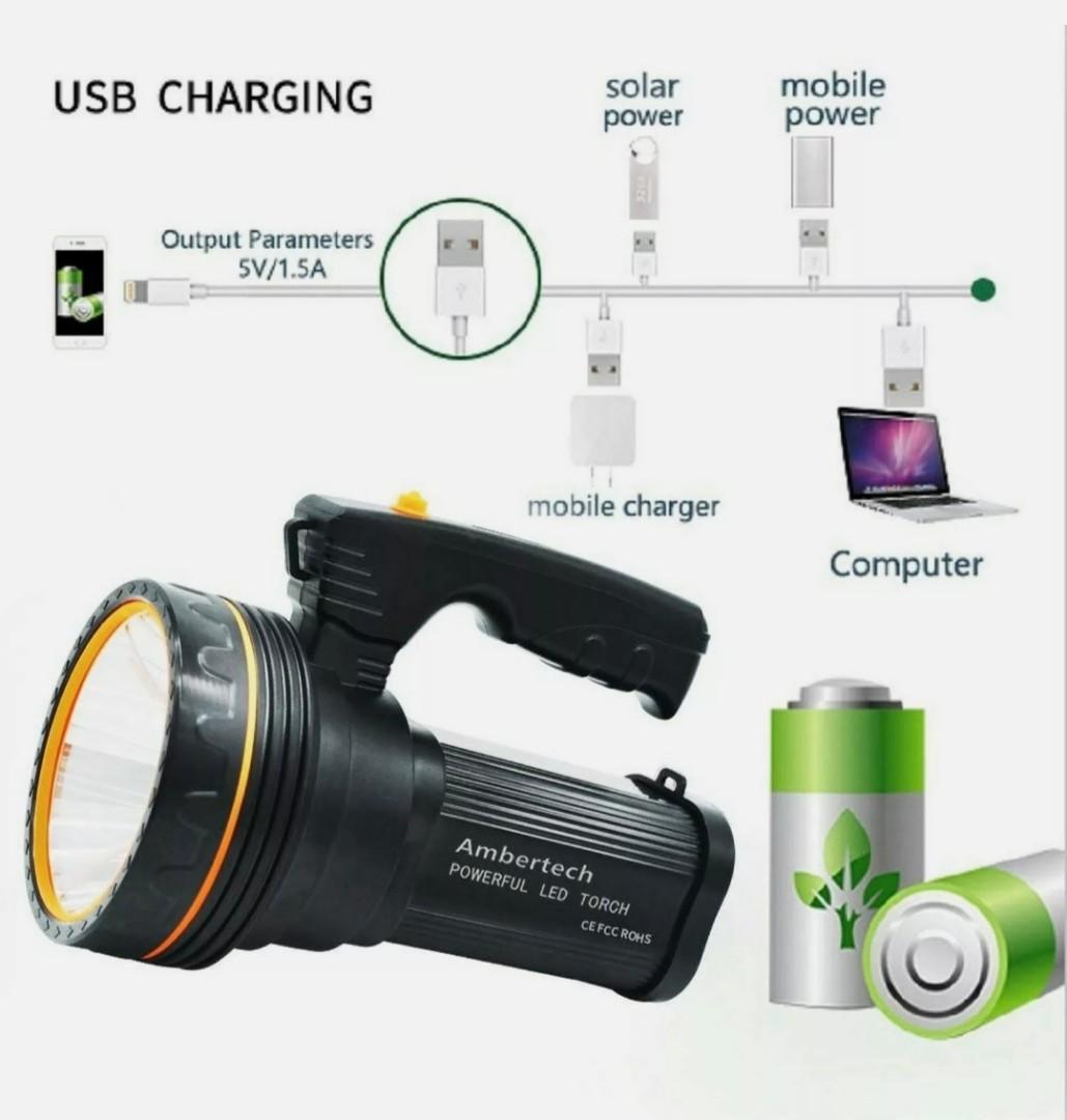 Ambertech Rechargeable 7000 Lumens Super Bright LED Searchlight ...