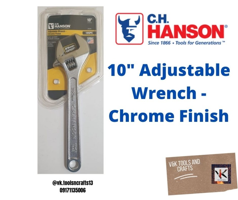 C.H. Hanson Adjustable Wrench - Chrome Finish, 10 inches, Commercial ...